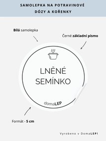 LNĚNÉ SEMÍNKO – bílá samolepka na dózu, základní písmo, 5 cm | DomaLEP