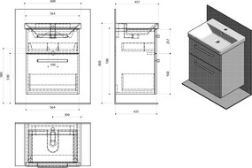Sapho, THEIA umyvadlová skříňka 56,4x70x44,2cm, 2x zásuvka, bílá (TH060), TH060-3030