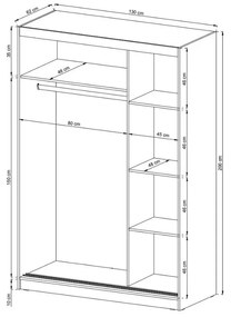Expedo Šatní skříň WHITNEY 130, dub sonoma, 60x130x200