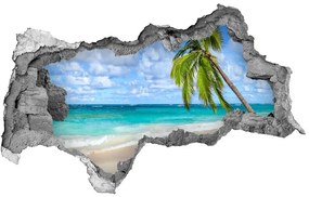 Wallmuralia Díra 3D ve zdi nálepka Tropická pláž 95x73 cm