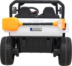 Ramiz Dětské auto Pick-Up Speed 900 bílé + pohon 4x4 + pohyblivá korba + zavazadlový prostor + dálkové ovládání + lopatka + LED a zvuky