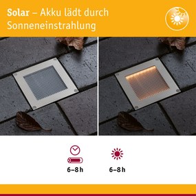 P 95743 Solární LED zemní svítidlo Sorea soumrakový senzor IP67 hranaté 100x100mm 2200K 0,1W 5lm 3,7V kov kartáčovaný ABS/polykarbonát/ocel - PAULMANN