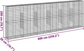 Gabionový koš s víkem 600 x 50 x 200 cm pozinkované železo 3295171