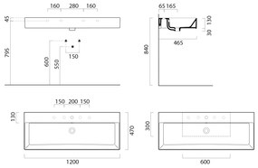 GSI GSI, KUBE X keramické umyvadlo 120x47cm, 3 otvory, bílá ExtraGlaze, 9424311