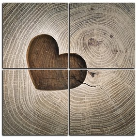 Obraz na plátně - Srdce na dřevěném pozadí - čtverec 3207E (100x100 cm)