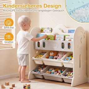 Costway Dětská knihovna 4 patro Montessori police na hračky s 6 úložnými boxy