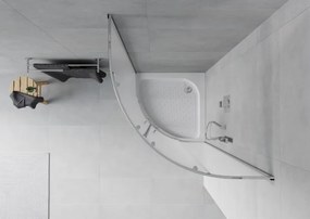 Mexen Rio, čtvrtkruhový sprchový kout s posuvnými dveřmi 80 x 80 cm, 5mm sklo námraza, chromový profik+ bílá vysoká vanička Rio, 863-080-080-01-30-4710