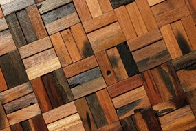 Dřevěná lodní mozaika  - obkladový panel 300 x 300 x 6 - 12 mm (0,09 m²)