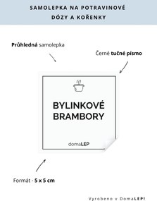 Samolepka na kořenky BYLINKOVÉ BRAMBORY průhledná 5 × 5 cm tučné písmo