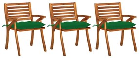 vidaXL Zahradní jídelní židle s poduškami 3 ks masivní akáciové dřevo