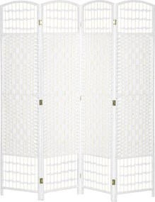 HOMCOM Skládací Předěl s 4 Panely 160x170 cm, S Rámem z Dřeva a Papírovým Provázkem pro Ložnici a Obývací Pokoj - Bílá | Aosom