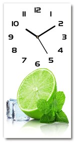 Wallmuralia Nástěnné skleněné hodiny Limetka a led 30x60 cm