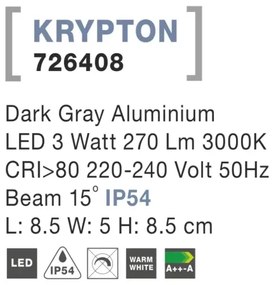 Venkovní LED svítidlo Krypton B 85 tmavě šedá