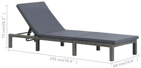 vidaXL Marketos Zahradní lehátko s poduškou polyratan antracitové
