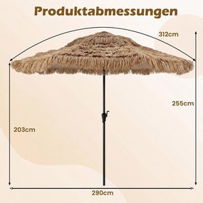 Costway Slunečník Hawaii 290 cm 30° naklápěcí se solárním LED osvětlením světle