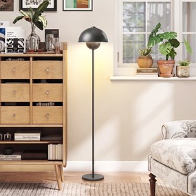 HOMCOM Stolní lampa, kulaté stínidlo, nožní spínač, dlouhý kabel, elegantní vzhled, kov, šedá
