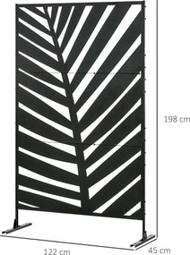 Outsunny Rozdělovač místností 3-panelový 122 x 198 cm Zahradní paraván s vzorem banánového listu Samostatná přepážka s podstavcem 3-panelový paraván …