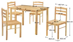 Kondela Jídelní set 1+4, masivní dřevo, přírodní, LOAK