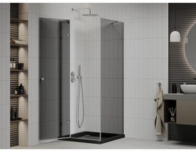Mexen Roma sprchový kout s otočnými dveřmi 80 x 80 cm, Grafitově černá, Chromovaná + sprchová vanička Flat, Černá - 854-080-080-