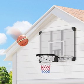 Nástěnný basketbalový koš SPORTNOW s basketbalovou deskou a sítí 113 x 61 x 73 cm z oceli pro venkovní aktivity v bílé barvě | Aosom.de