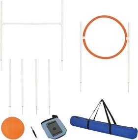 PawHut Agility set, 5 dílný, včetně překážky, skákacího kruhu, frisbee, výškově nastavitelný, s přenosnou taškou