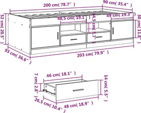 vidaXL Válenda se zásuvkami 90 x 200 cm kompozitní dřevo [3280250] Barva: hnědý dub