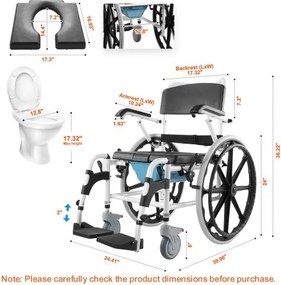 Sprchový invalidní vozík 44,5 cm koupelnový z Al slitiny pro tělesně postižené