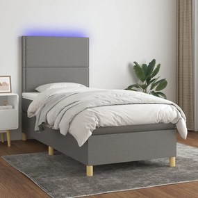 Box spring postel s matrací a LED tmavě šedá 80 x 200 cm textil