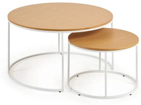 Kulaté konferenční stolky v sadě 2 ks s deskou v dubovém dekoru ø 80 cm Yona - Kave Home