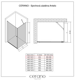 CERANO - Sprchová zástěna Antelo L/P - chrom, transparentní sklo - 30x190 cm - jednodílná pevná