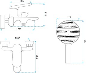 Rea Marco, vanová baterie s ruční sprchovou soupravou, grafitová, REA-B5063