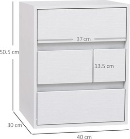 HOMCOM Moderní Komoda se 3 zásuvkami do ložnice a chodby, Dřevotříska, 40x30x50,5 cm, Bílá