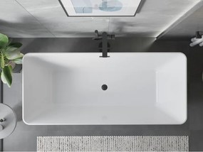 Mexen Velo Slim, volně stojící vana 170 × 75 cm, bílá lesklá, černý přepad, 52811707500-70