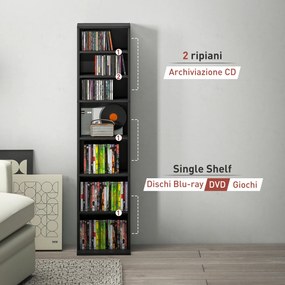 HOMCOM knihovna s 9 policemi pro 260 CD, moderní design, CD regál z dřevotřísky, 33x24x140 cm, černá