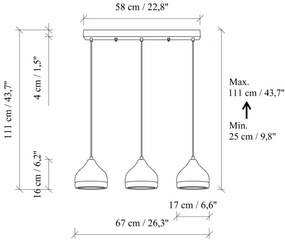 Lustr na lanku YILDO 3xE27/40W/230V černá/zlatá