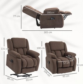 HOMCOM elektrické křeslo se vstáváním, elektrické relaxační křeslo s masážní a topnou funkcí, 93 x 104 x 100 cm, hnědá