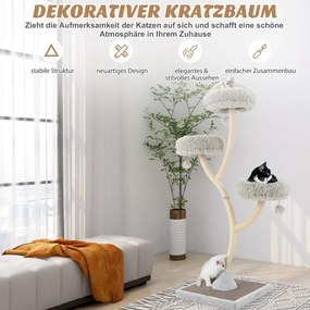 Costway 178 cm kočičí strom se sisalovými škrabadly a 3 teplými lehacími – šedá