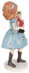 Dekorace socha děvčátko v modrých šatech držící Louskáčka - 7*6*12 cm