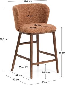 Čalouněná barová židle v terakotové barvě (výška sedáku 65 cm) Ciselia – Kave Home