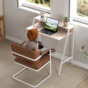 Psací stůl HOMCOM Moderní počítačový stůl s úložným prostorem a kabelovou zásuvkou Kovový rám bílý dub 84x45x85cm pro domácí kancelář a pracovnu | Ao…