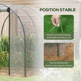 Zahradní skleník Outsunny - Tonnel pro rajčata, půdorys 6 m², 3L x 2W x 2H m, zpevněný trubkový rám, zipové dveře, 2 vysouvací okna - Průhledný