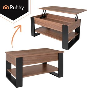Konferenční stolek Ruhhy 92 x 51 cm se zvedací deskou, úložným prostorem a policí