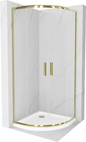 Mexen Rio sprchový kout půlkruhový 90 x 90 cm, transparentní, zlatý + vanička Flat, bílá - 863-090-090-50-00-4110G