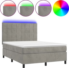 Box spring postel s matrací a LED světle šedá 140x200 cm samet 3136125