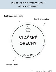 VLAŠSKÉ OŘECHY – průhledná samolepka na dózu, tučné písmo, 5 cm | DomaLEP