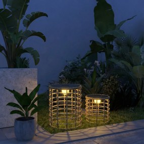 Outsunny Solární stojací lampa sada 2 ratanových solárních lamp se světelným senzorem LED solární světlo v boho stylu IP44