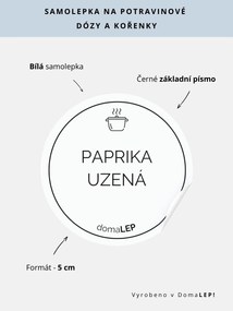 Samolepka na kořenky PAPRIKA UZENÁ bílá 5 cm základní písmo