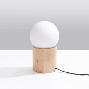 Stolní lampa Boomo, 1x bílé skleněné stínítko, dřevo