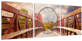 Obraz - dřevěný most (s hodinami) (90x30 cm)