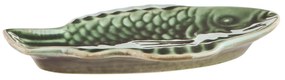 MADAM STOLTZ Kameninový talířek ve tvaru ryby Dark Green, zelená barva, keramika